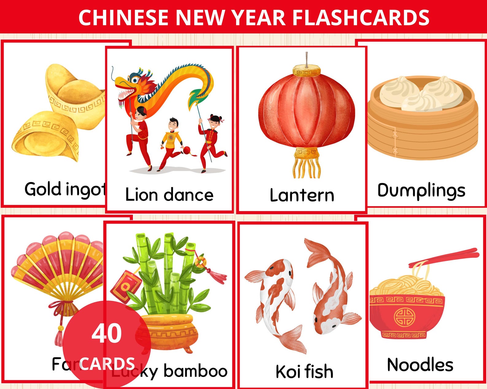 Chinese New Year Flashcards,lunar New Year Vocabulary Cards,montessori ...