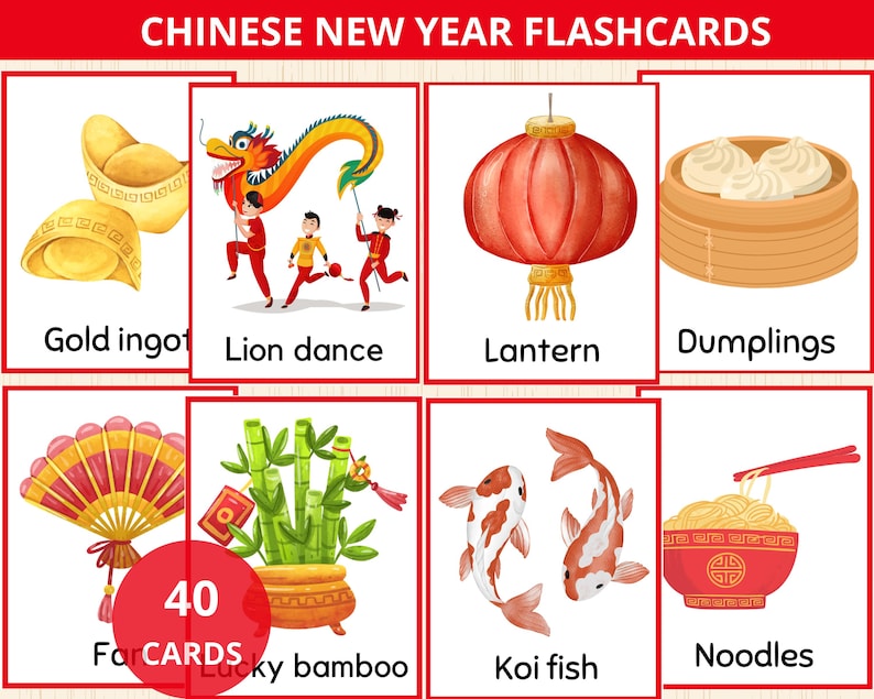 Chinese New Year Flashcards,lunar New Year Vocabulary Cards,montessori ...