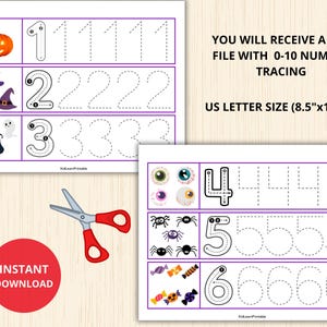 Halloween Number Tracing,handwriting Practice,writing Skills,tracing ...