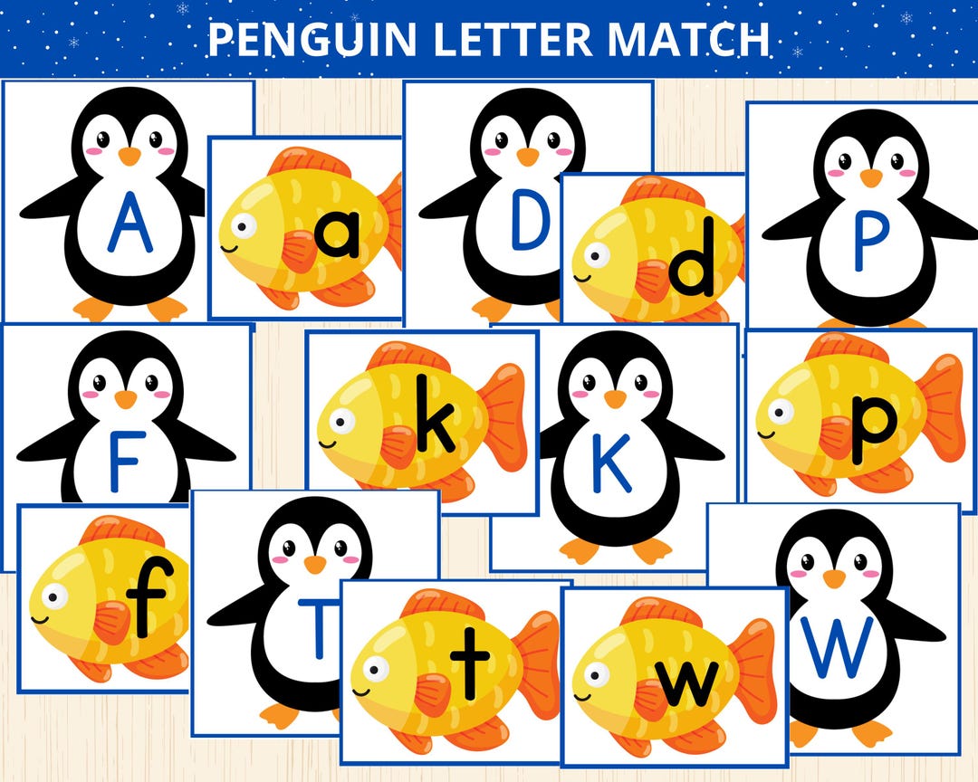 Penguin Letter Match,winter Alphabet Matching,uppercase Lowercase Match ...