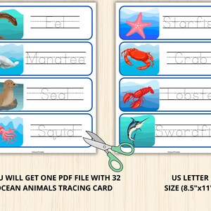 Ocean Animals Word Tracing,sea Animals Tracing,sealife Tracing,summer ...