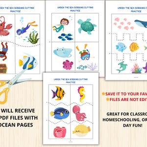 Ocean Animal Cutting Strips,cutting Practice Worksheets,sea Animal ...