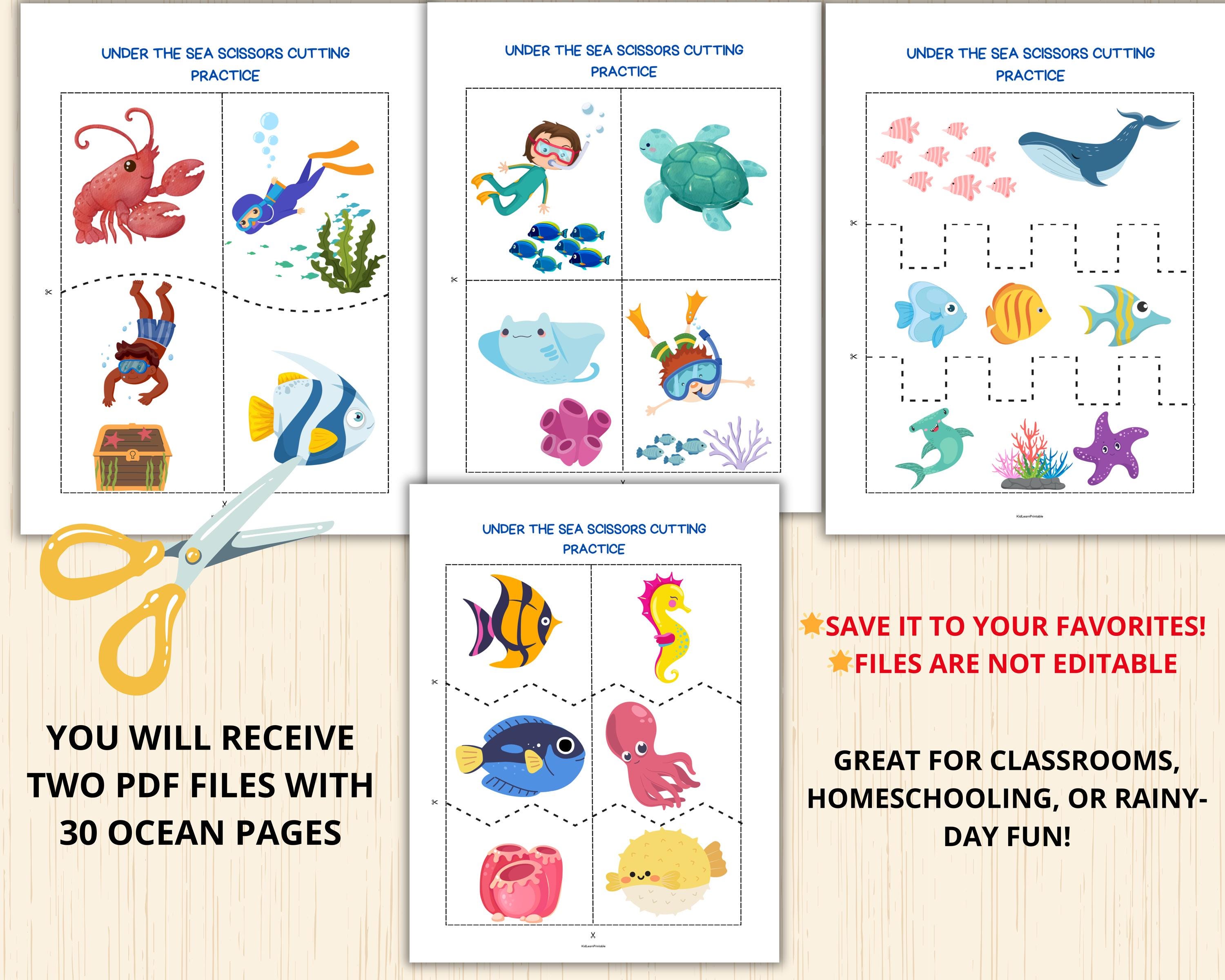 Ocean Animal Cutting Strips,cutting Practice Worksheets,sea Animal ...