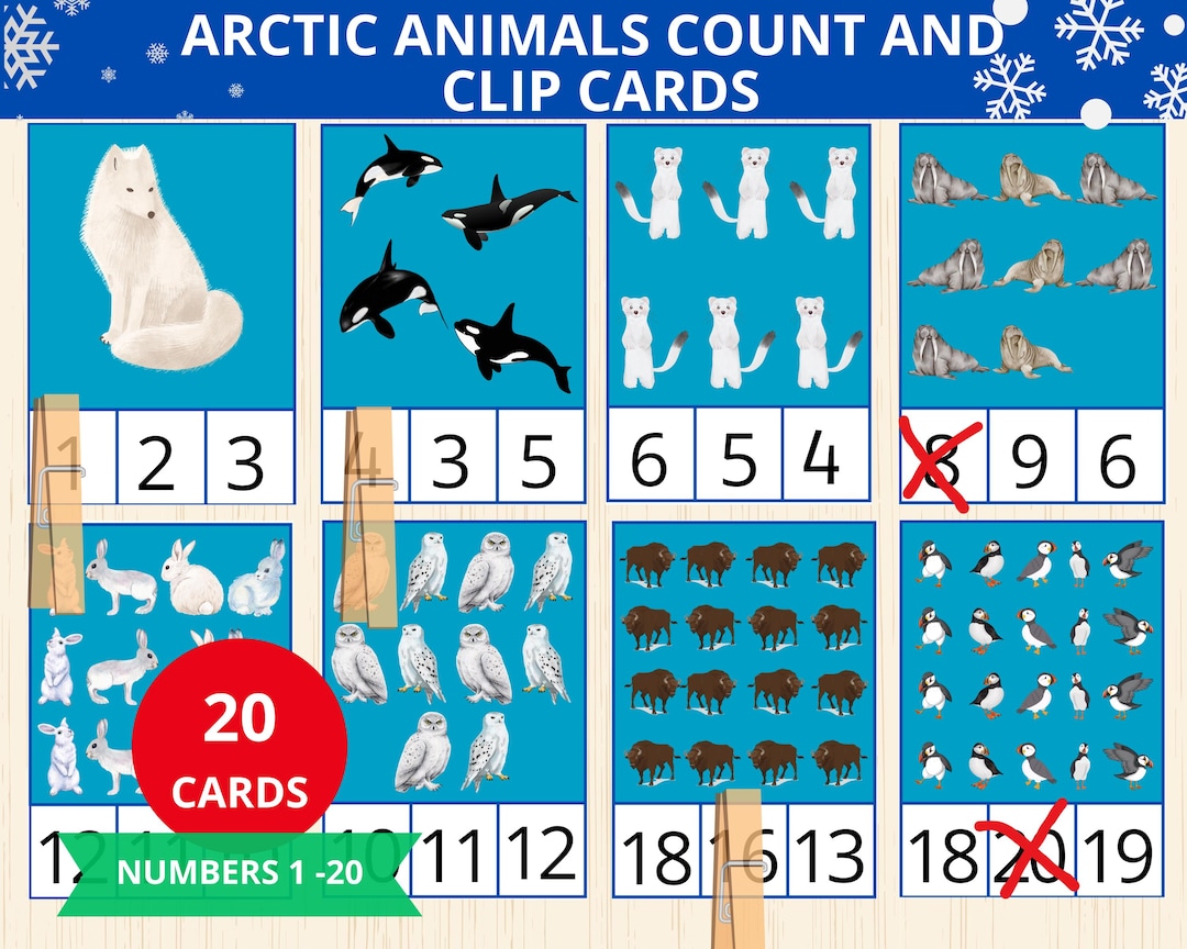 Arctic Animals Count and Clip Cards,polar Animals Cards,winter ...
