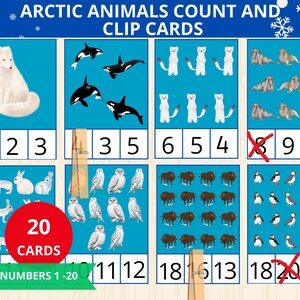 Arctic Animals Count and Clip Cards,polar Animals Cards,winter ...
