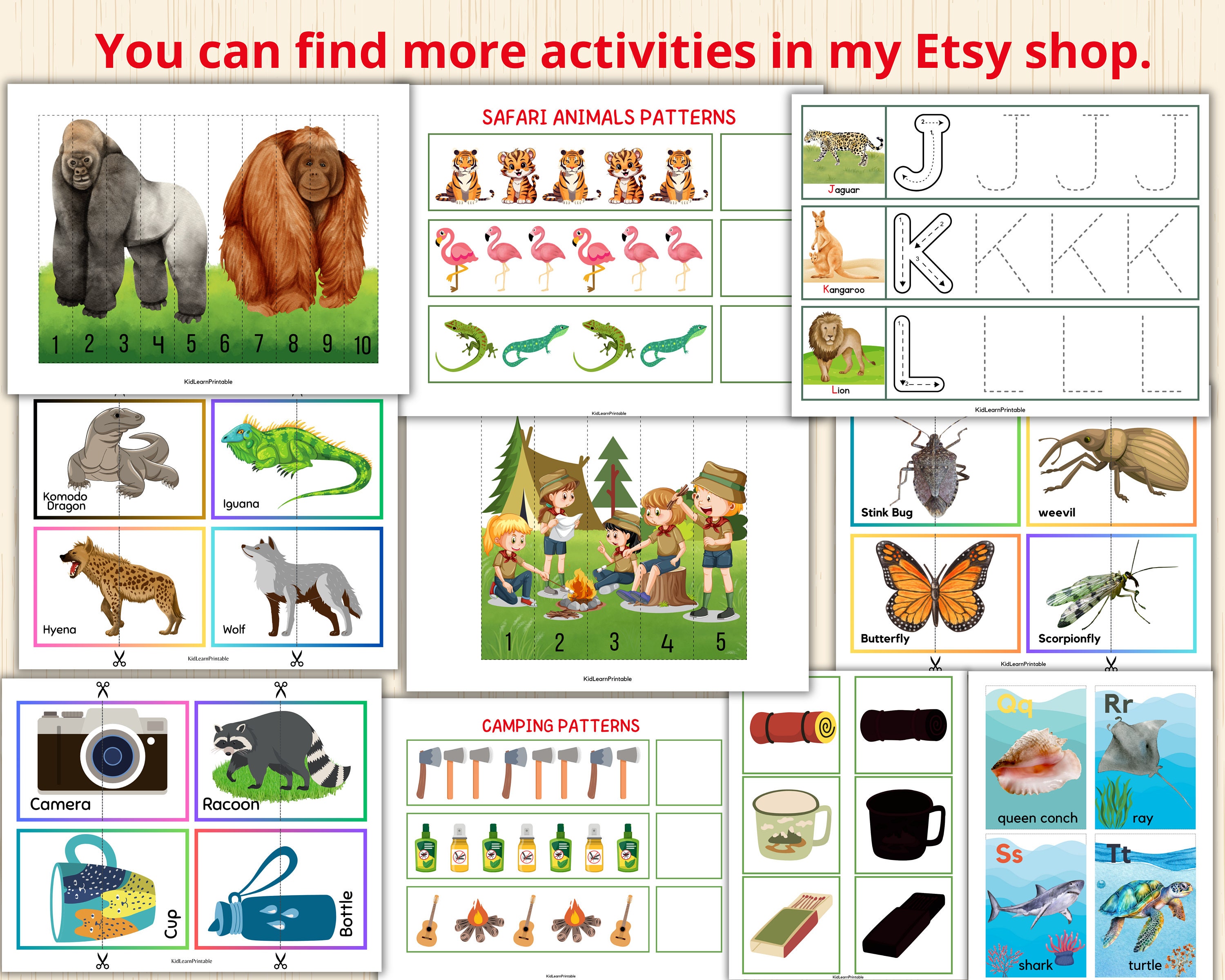 Camping Alphabet Cards,camping Flashcards,camping Montessori,camp Cards ...
