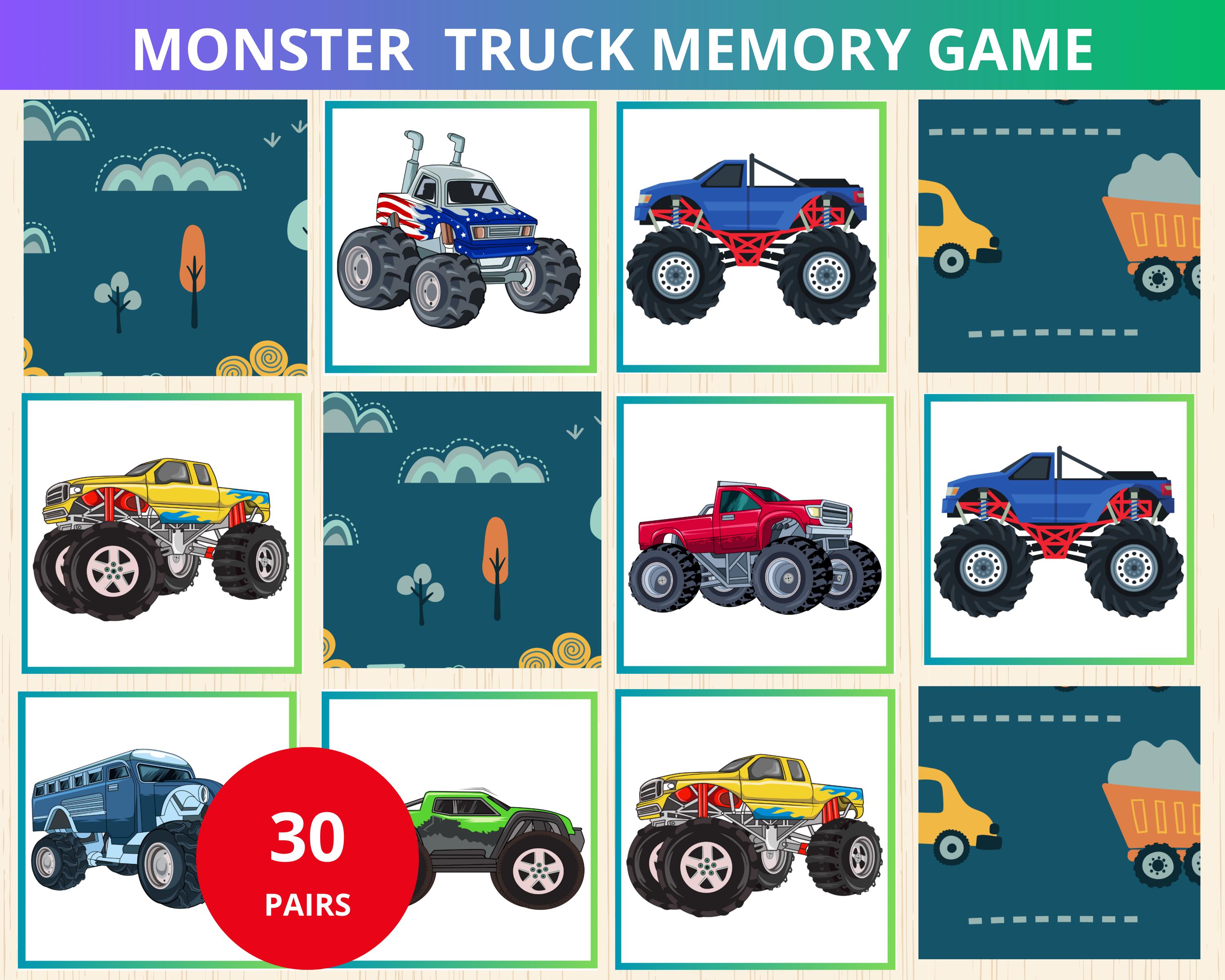 Monsters Truck Memory Game,monster Truck Matching Activity,memory Card ...