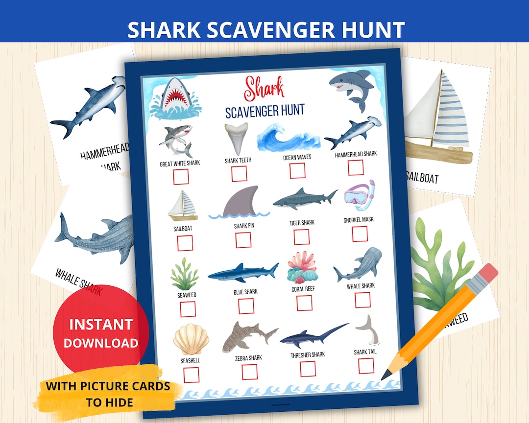 Shark Scavenger Hunt,ocean Treasure Hunt,shark Activity Kids,shark ...