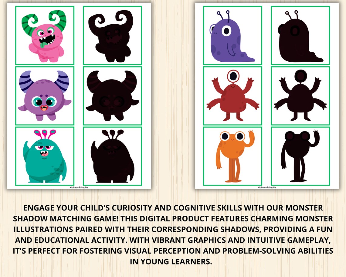 Monster Shadow Matching Games,monster Matching Activity,monster Puzzles ...