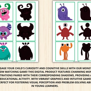 Monster Shadow Matching Games,monster Matching Activity,monster Puzzles ...