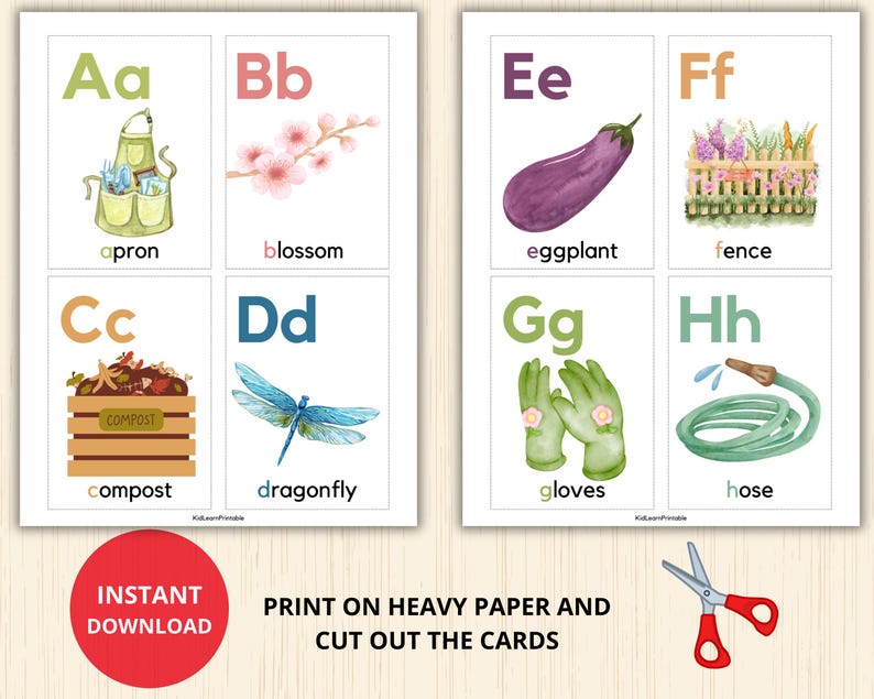 Garden Alphabet Cards,nature Flashcard,abc Flashcard,alphabet Cards for ...