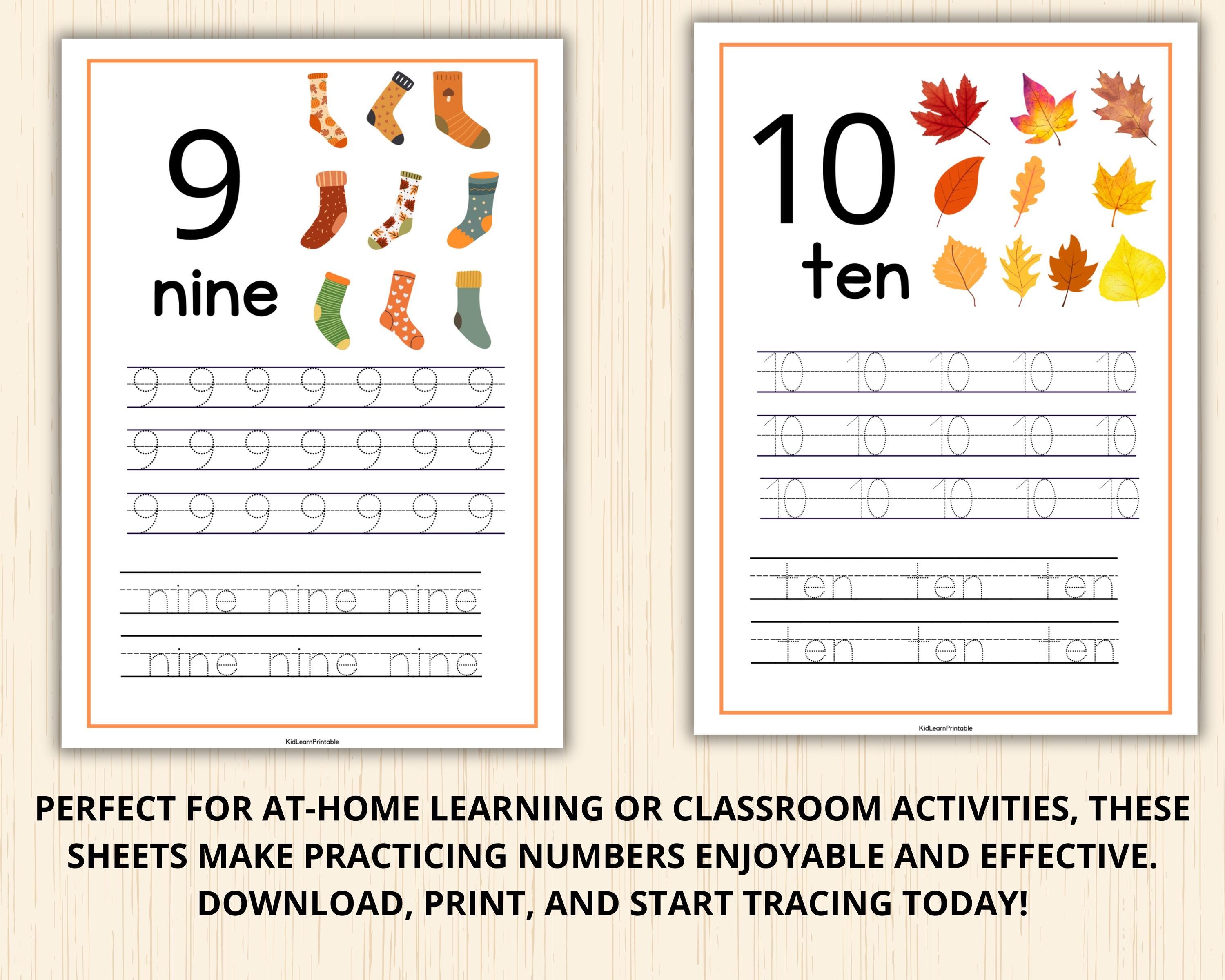 Fall Number Tracing Worksheets,numbers Writing Practice,traceable ...