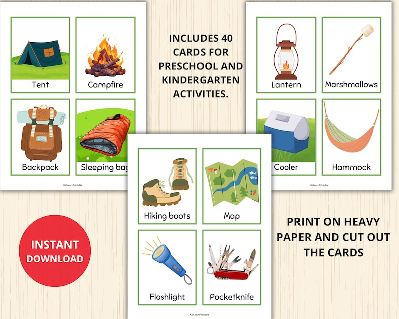 Camping Flash Cards,alphabet Flashcards,kindergarten Prek,seasonal ...