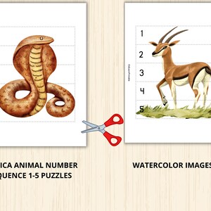African Animal Number Sequence 1-5 Puzzles,african Animals Montessori ...