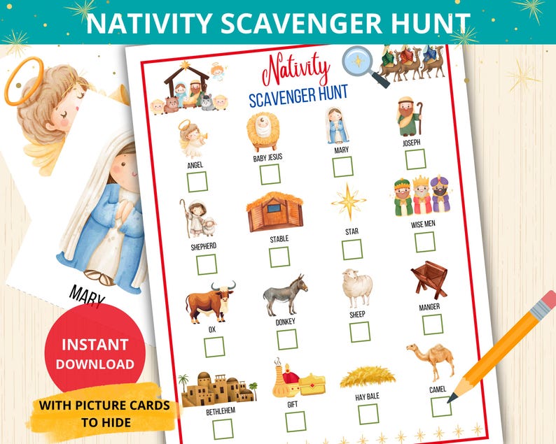 Nativity Scavenger Hunt,christmas Scavenger With Card,nativity Scene ...