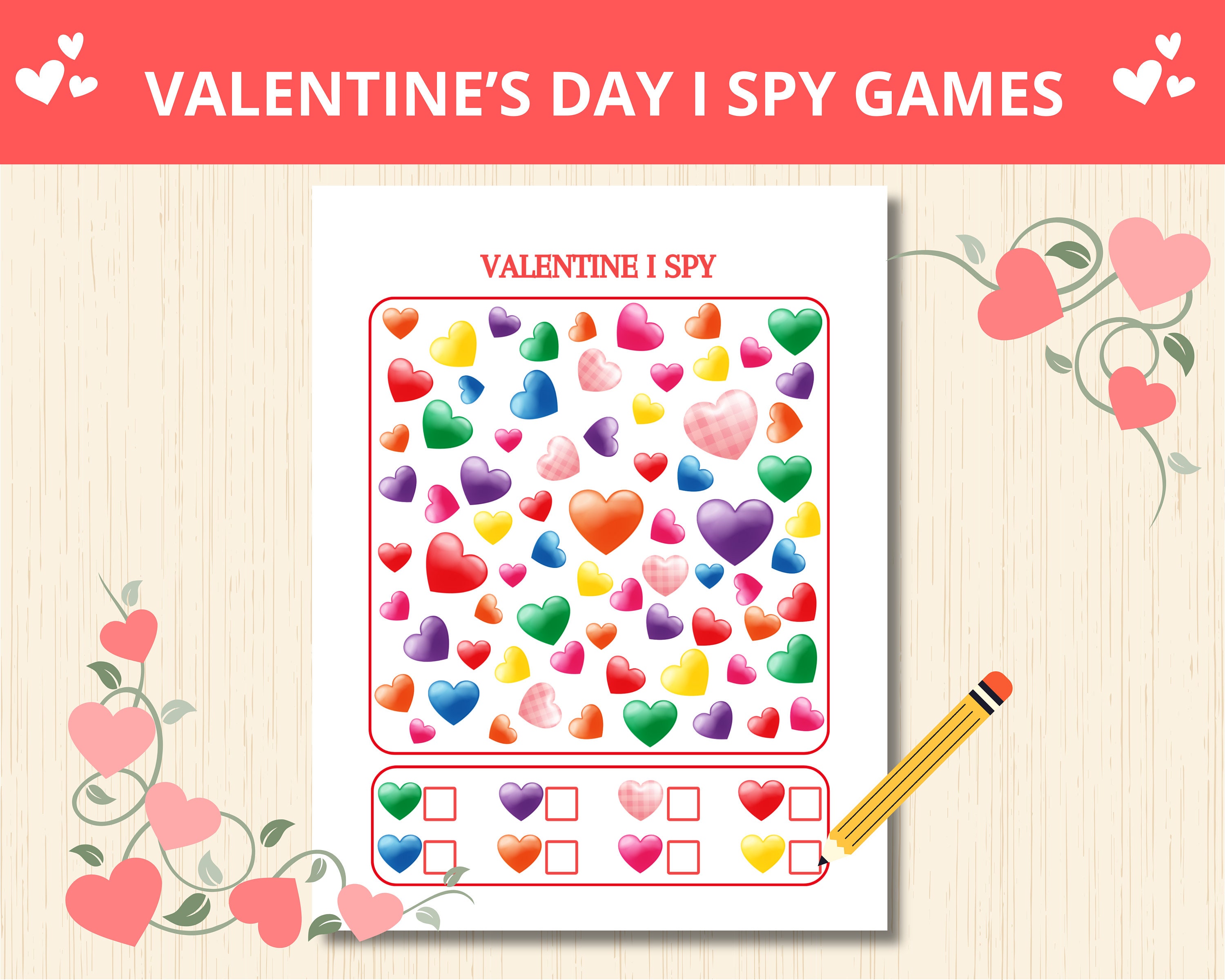 Valentine's Day I Spy,printable Family Games,preschool Valentines,math ...