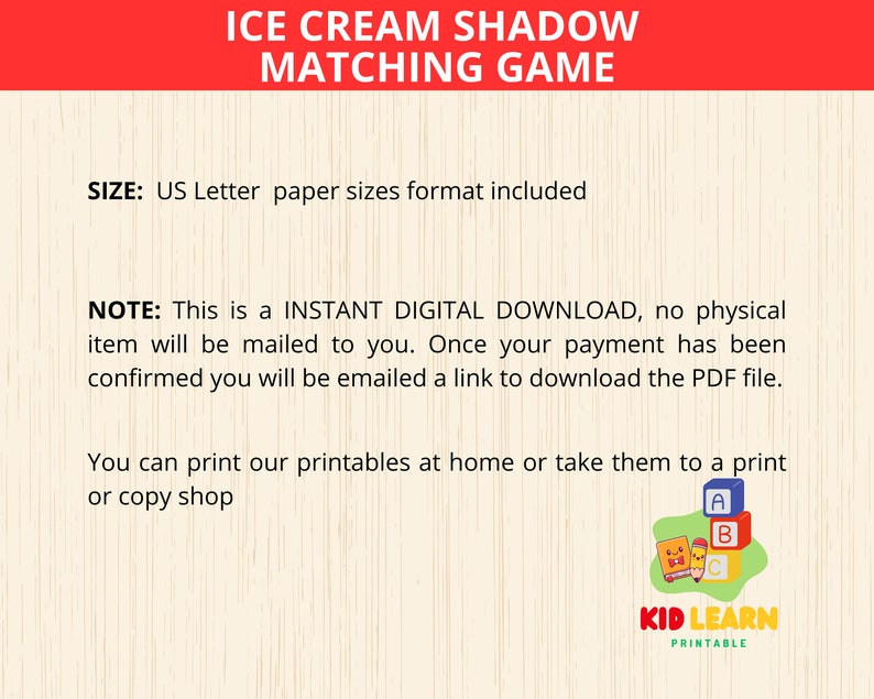Ice Cream Shadow Matching Game,summer Matching Card,ice Cream Unit ...