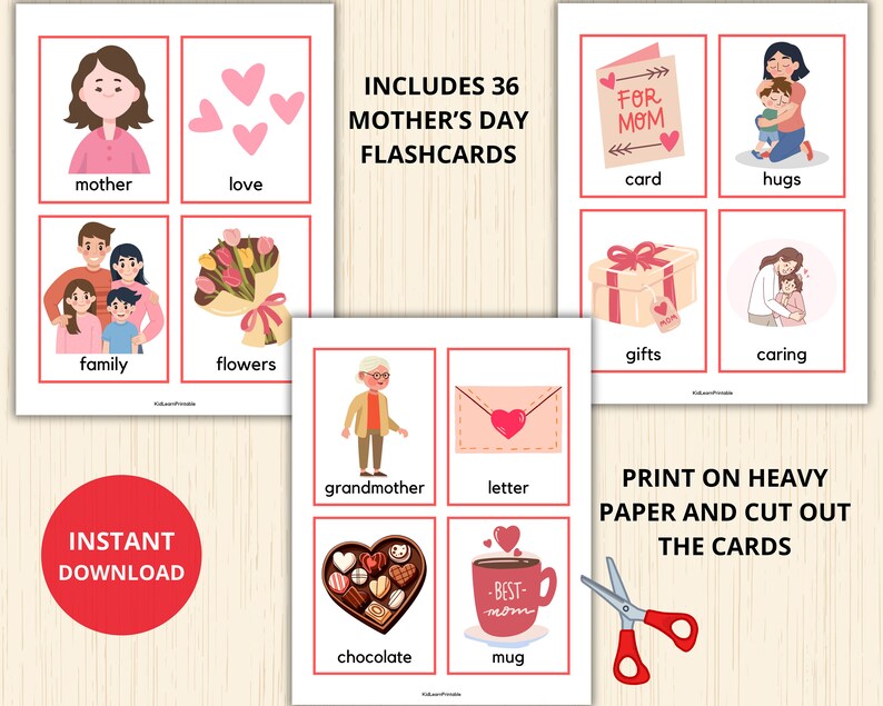 Mother's Day Cards,vocabulary Cards,mother's Day Flashcards, Preschool ...