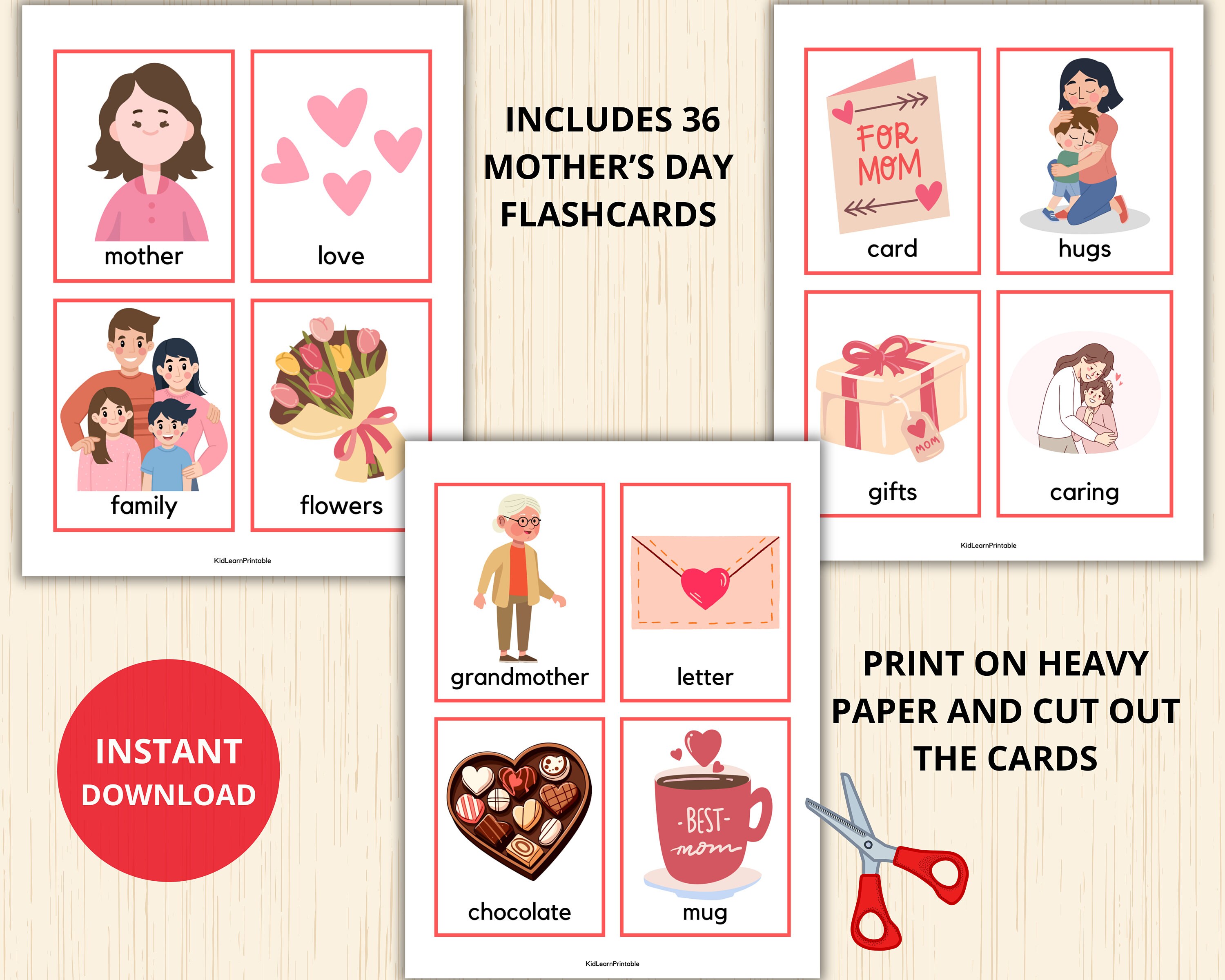 Mother's Day Cards,vocabulary Cards,mother's Day Flashcards, Preschool ...