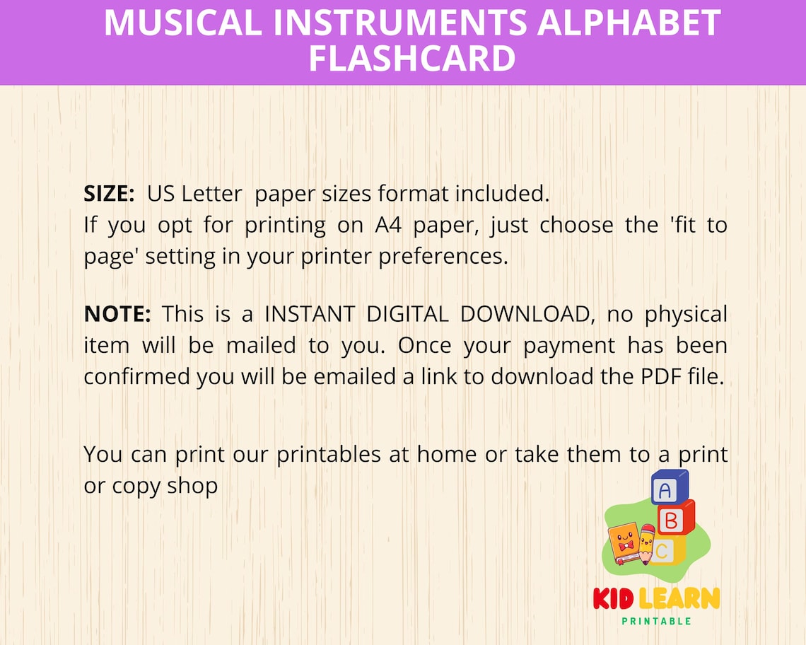 Musical Instruments Alphabet Cards,music Instruments Flashcards,music ...