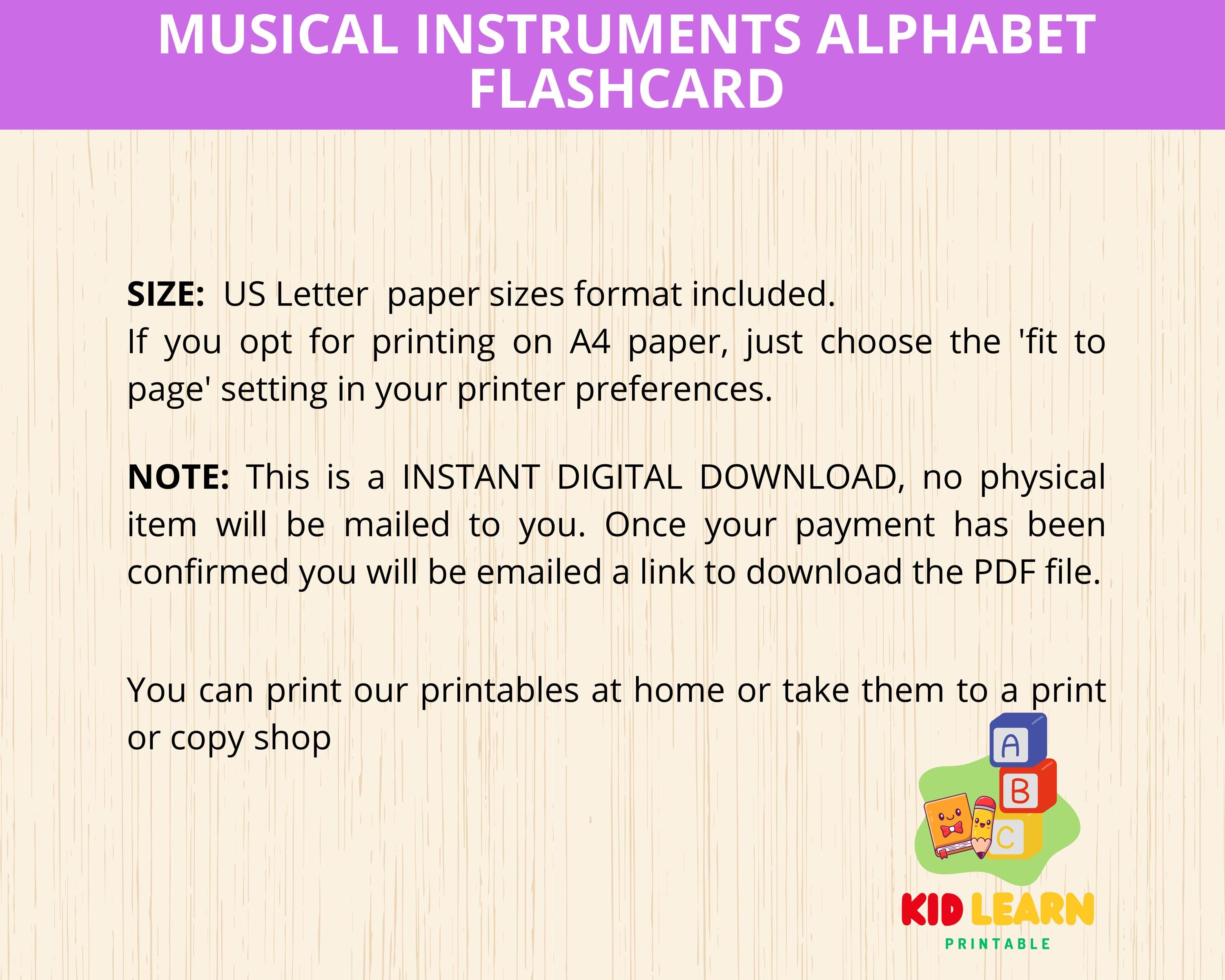 Musical Instruments Alphabet Cards,music Instruments Flashcards,music ...