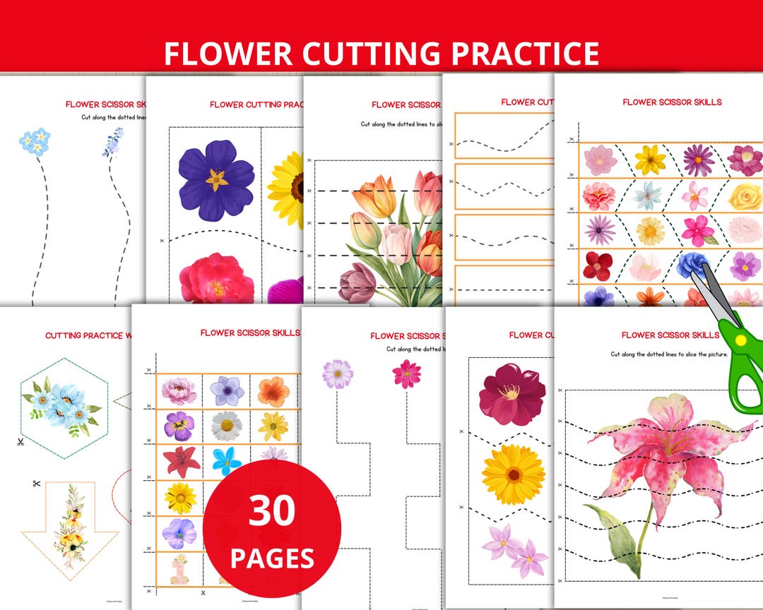 Flower Cutting Practice,flower Scissor Skill,spring Preschool Cutting ...