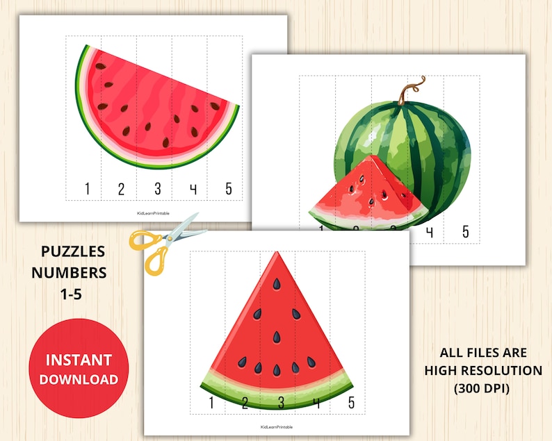 Watermelon Number Puzzle,summer Preschool Math,watermelon Counting Game ...