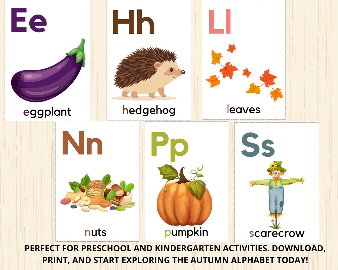 Autumn Alphabet,autumn Flashcard,fall Unit Study,alphabet Cards for ...