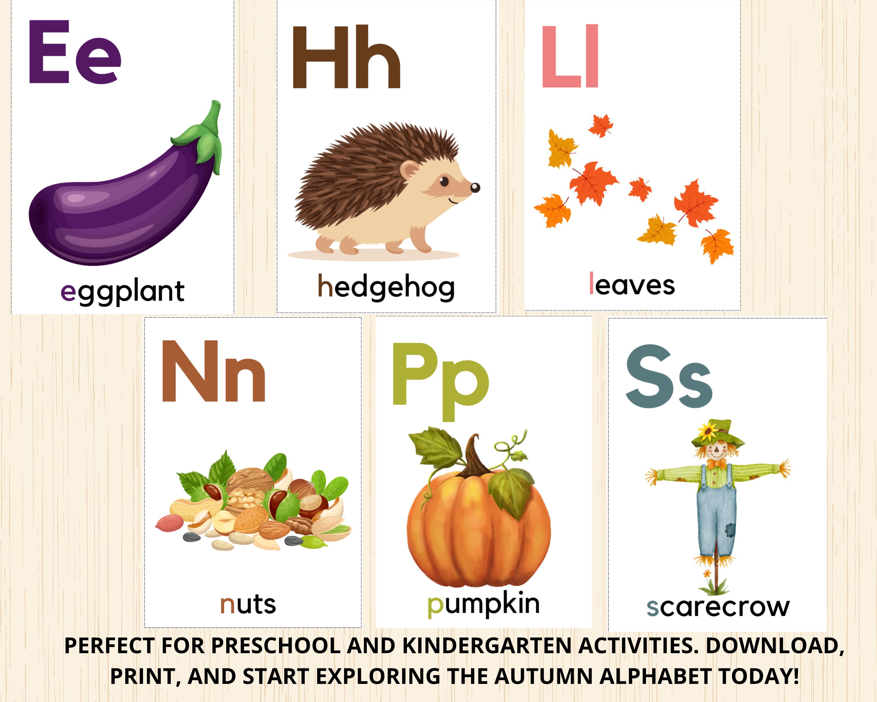 Autumn Alphabet,autumn Flashcard,fall Unit Study,alphabet Cards for ...