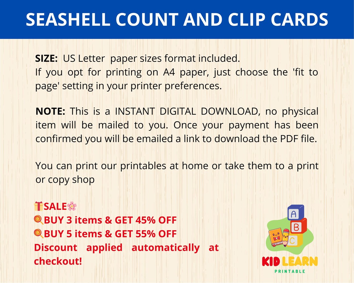 Seashell Count and Clip Card,summer Count & Clip Card,shells Counting ...
