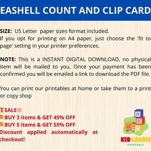 Seashell Count and Clip Card,summer Count & Clip Card,shells Counting ...