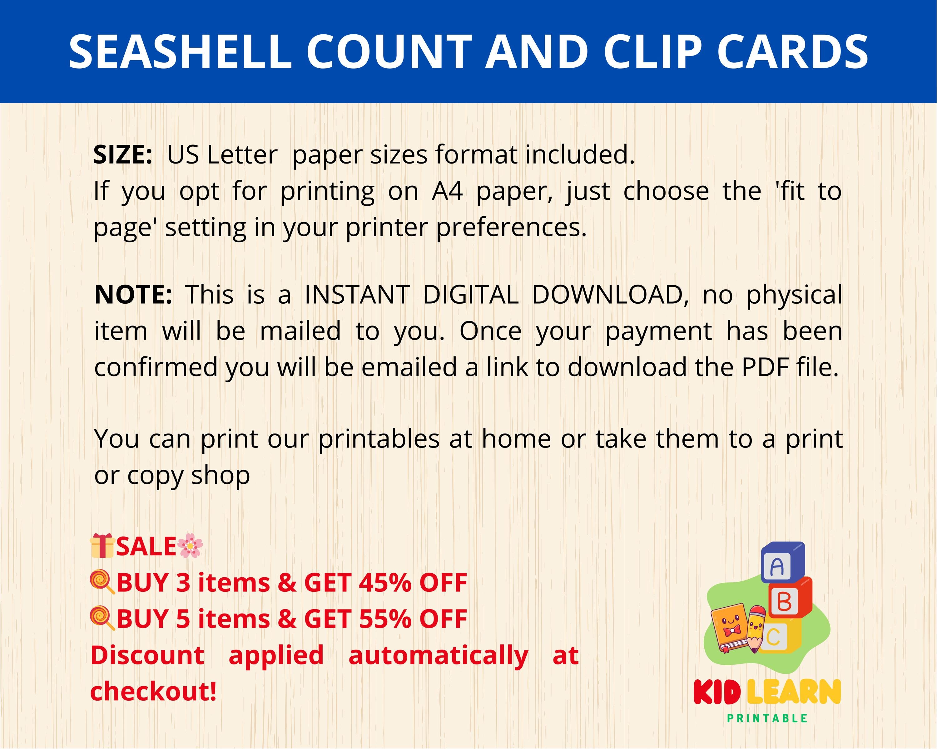 Seashell Count and Clip Card,summer Count & Clip Card,shells Counting ...
