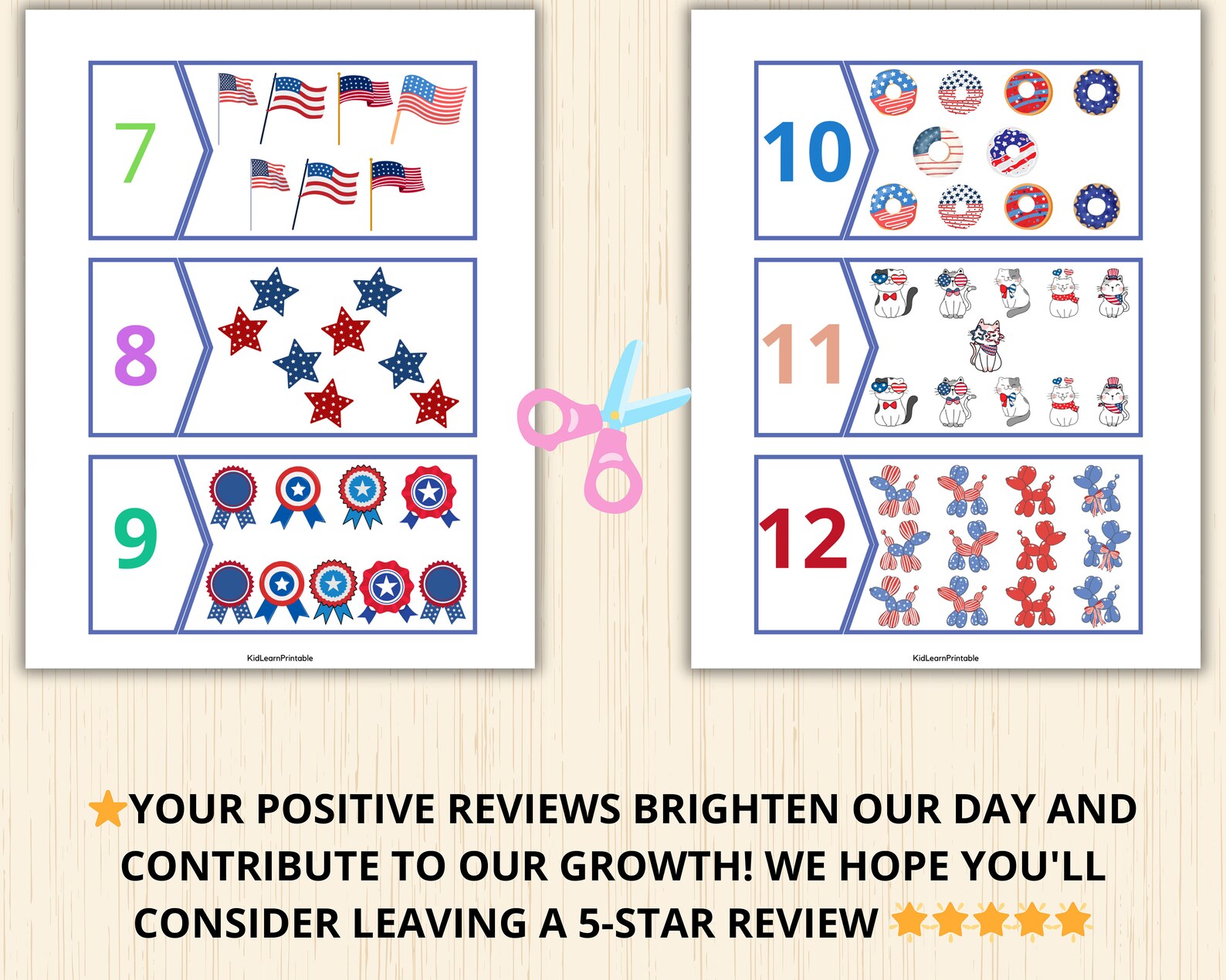 4th of July Number Matching,4th of July Puzzle,counting Activity,number ...