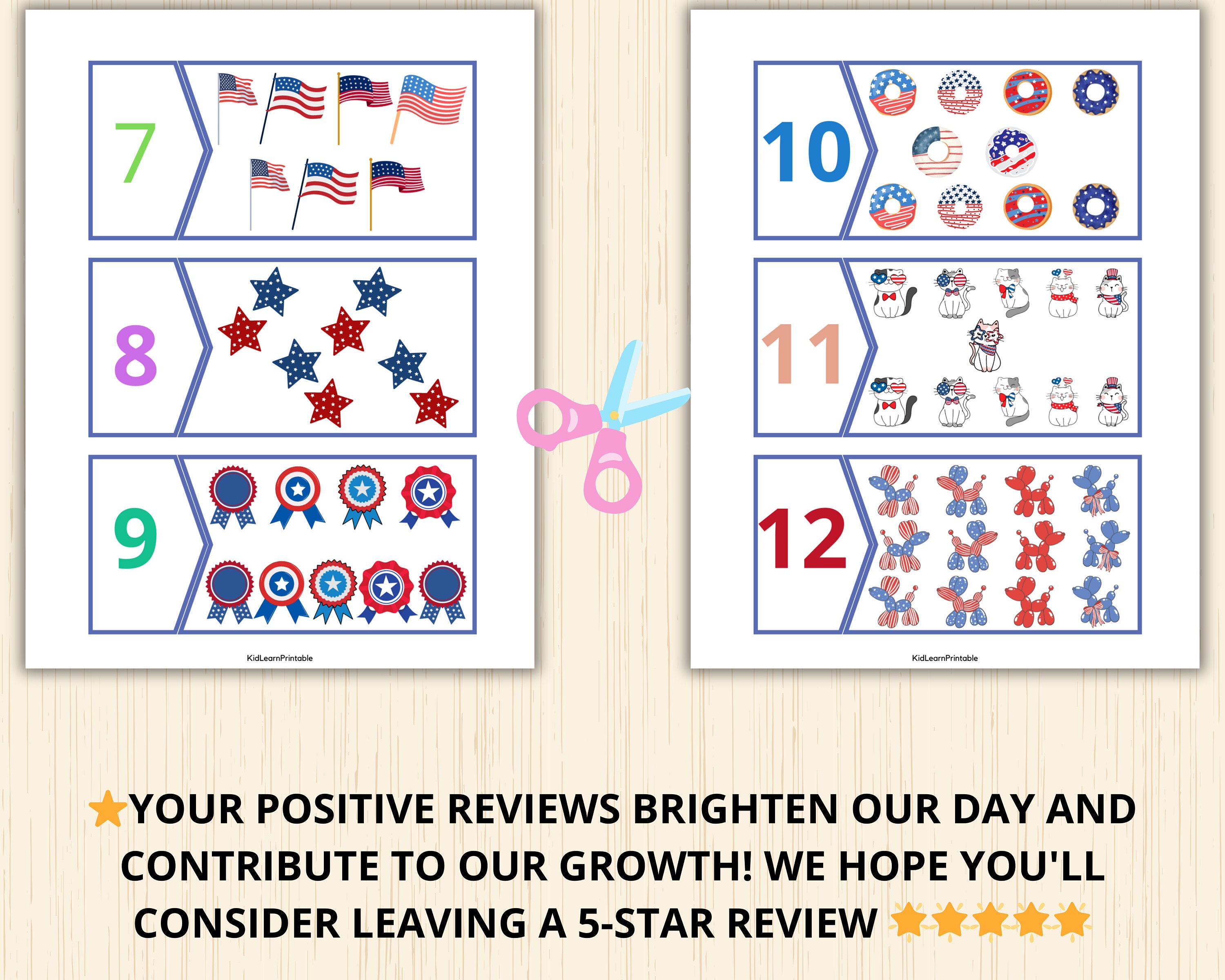 4th of July Number Matching,4th of July Puzzle,counting Activity,number ...