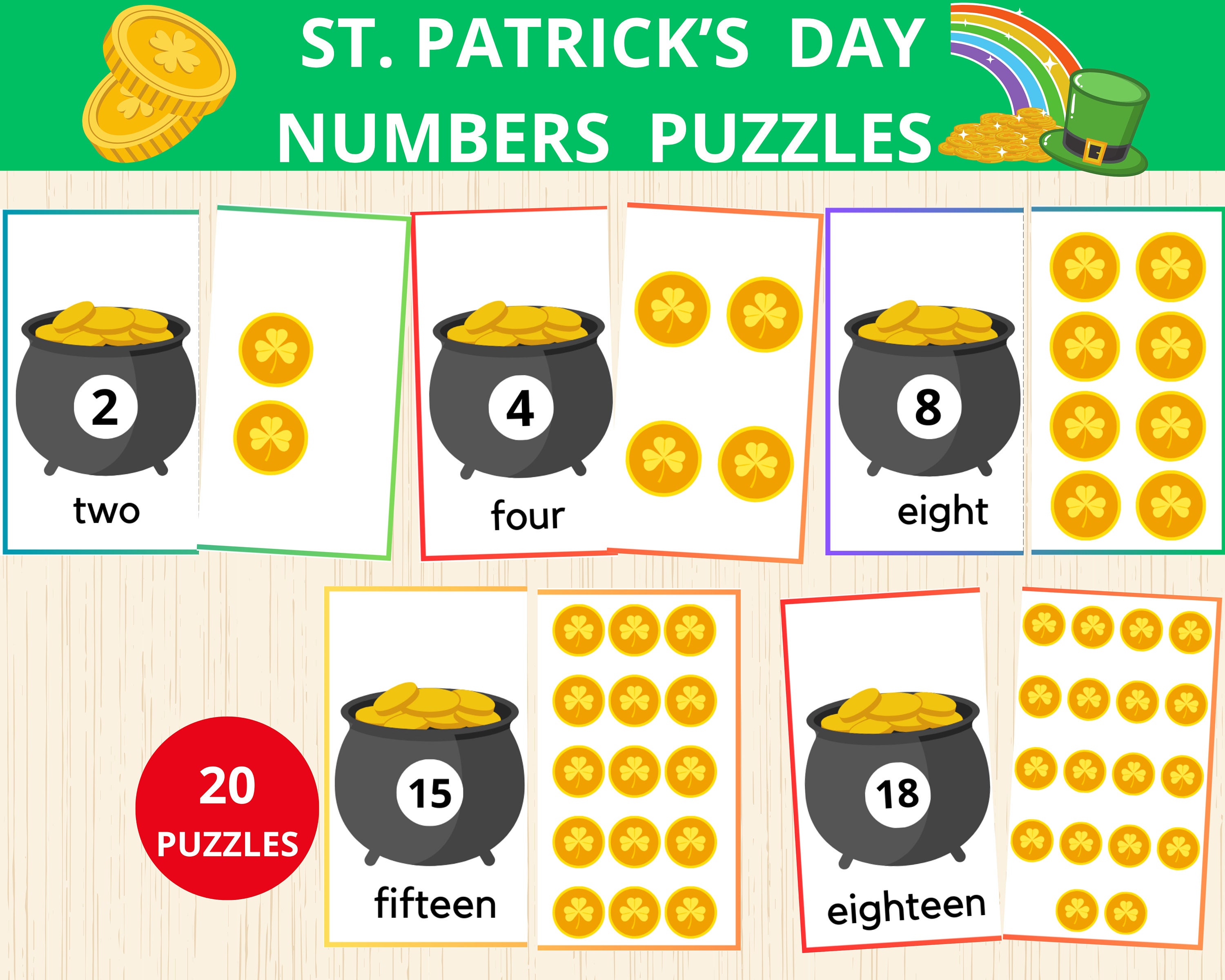 Numbers Matching Game, St. Patrick's Day Math,learn to Count, Preschool ...