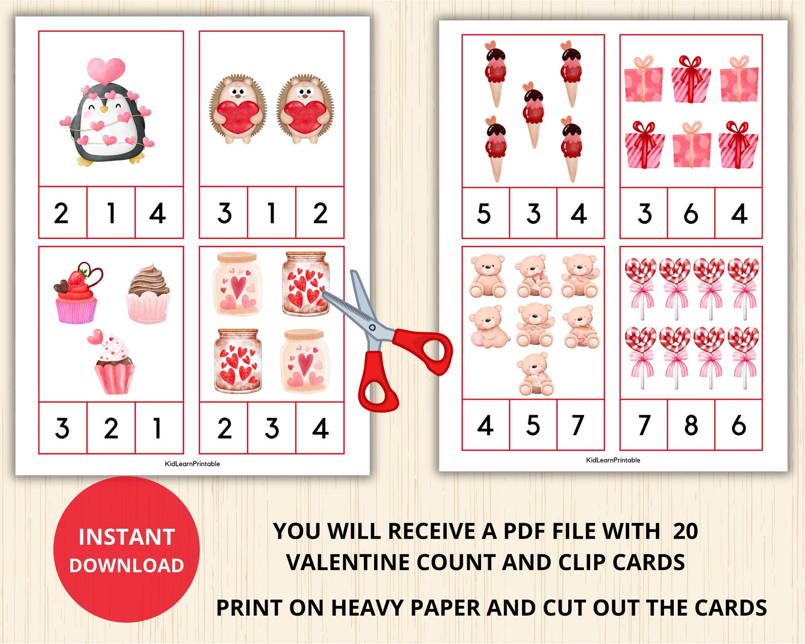 Valentine Count and Clip Cards,valentine's Day Math Activity,counting ...