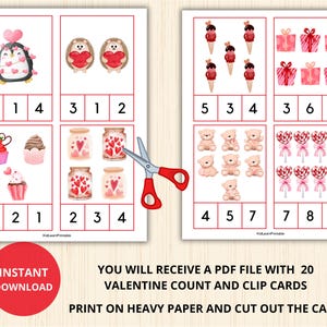 Valentine Count and Clip Cards,valentine's Day Math Activity,counting ...