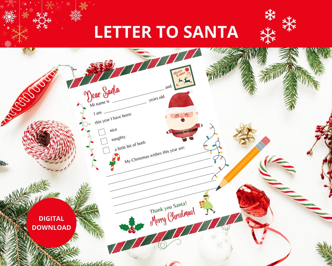 Letter to Santa Printable, Kids Letter to Santa, Kids Christmas Wish ...