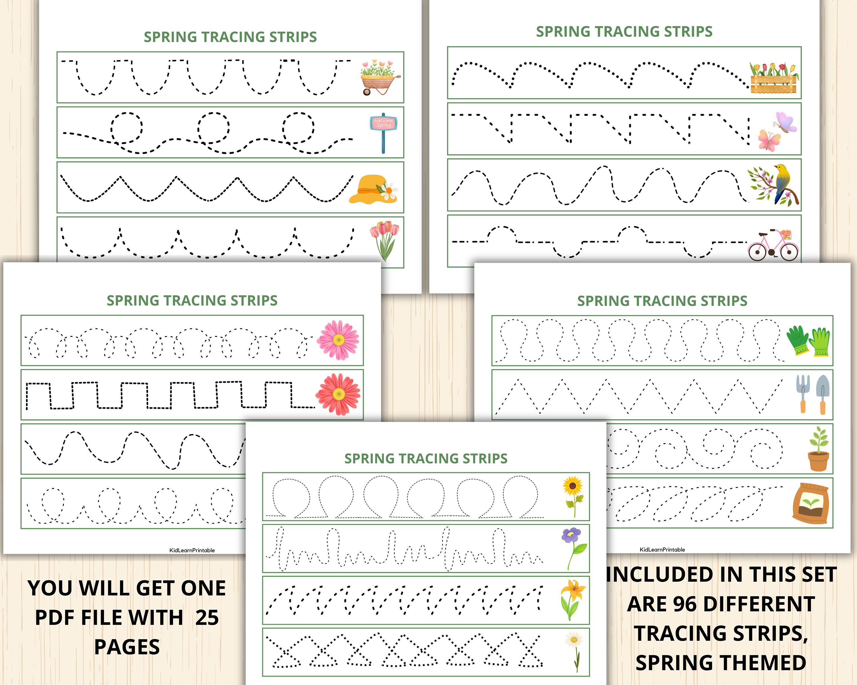 Spring Tracing Practice,tracing Strips,lines Tracing,handwriting Practice,fine Motor Skills ...