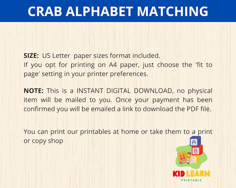 Crab Letter Match,preschool Letters,alphabet Matching Game,letter ...