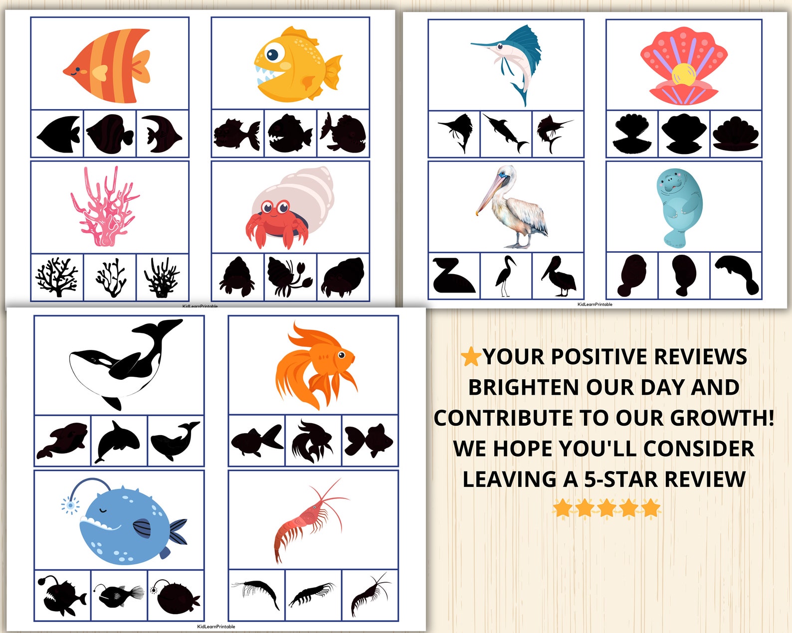 Ocean Animals Shadow Clip Cards,silhouette Matching,summer Matching ...