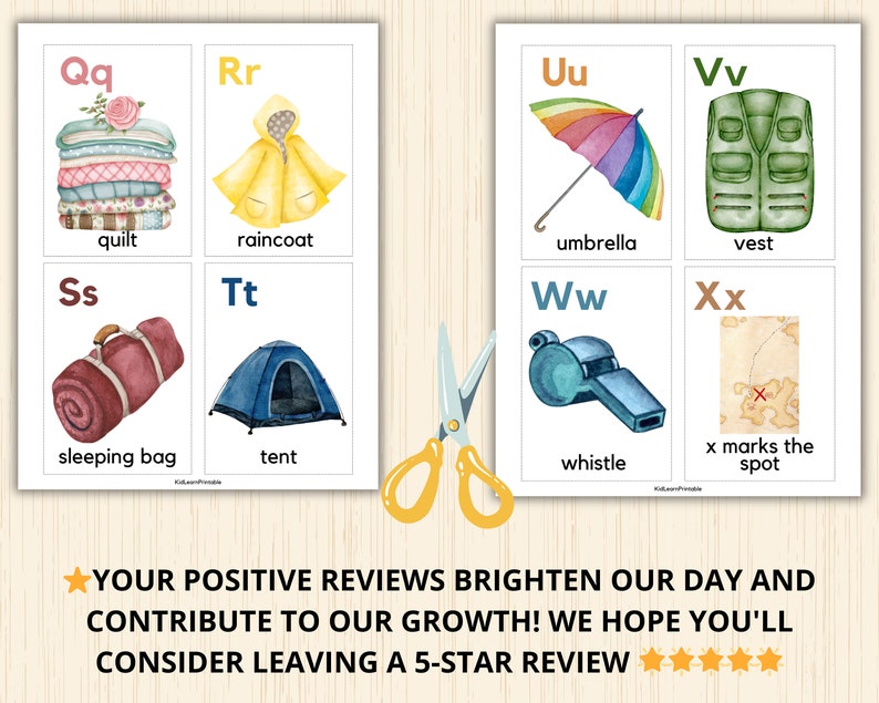 Camping Alphabet Cards,camping Flashcards,camping Montessori,camp Cards ...