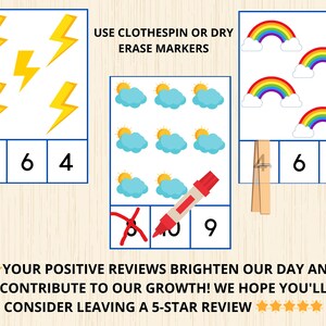 Weather Count and Clip Cards,numbers 1-10,preschool,weather Activities ...
