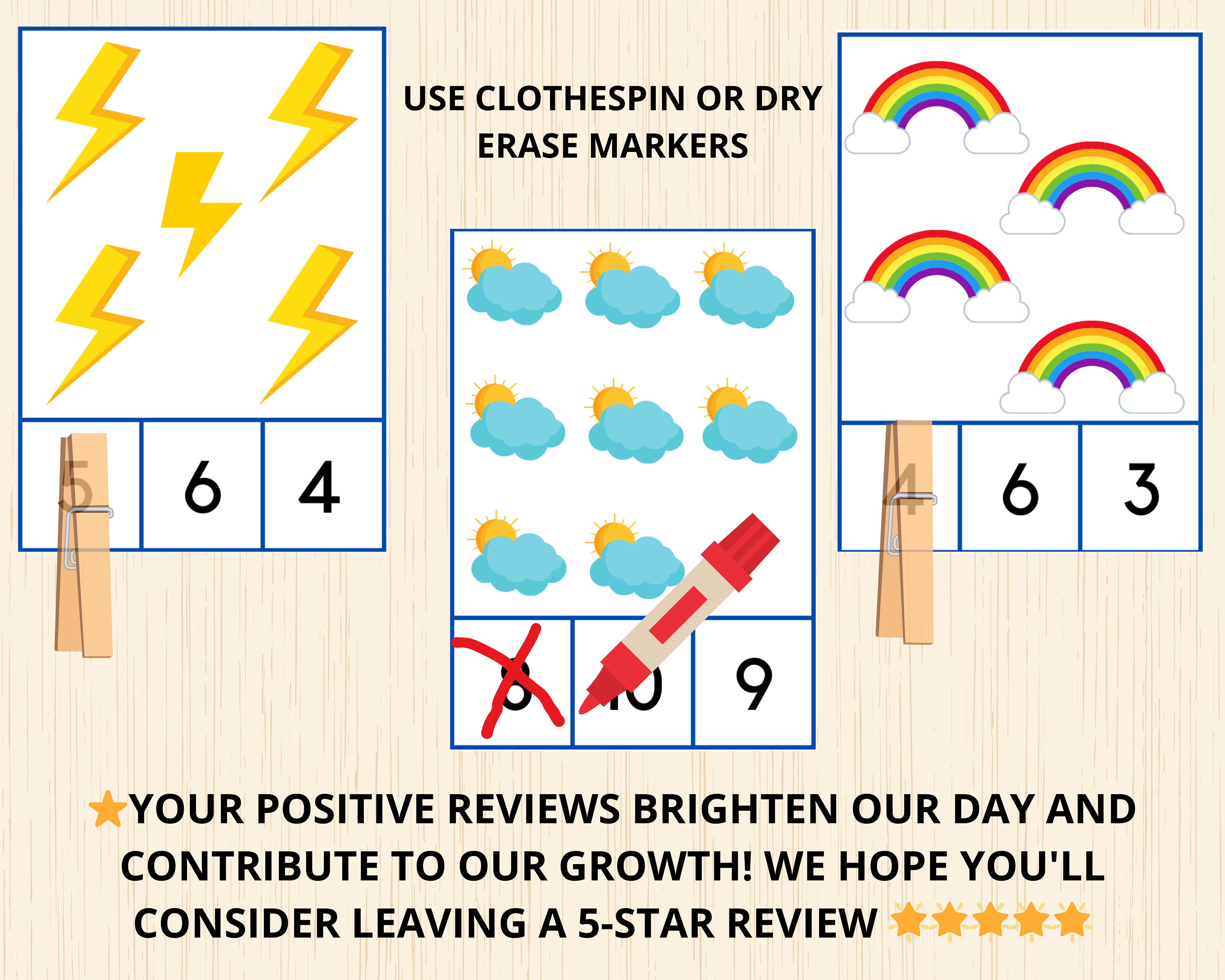 Weather Count and Clip Cards,numbers 1-10,preschool,weather Activities ...