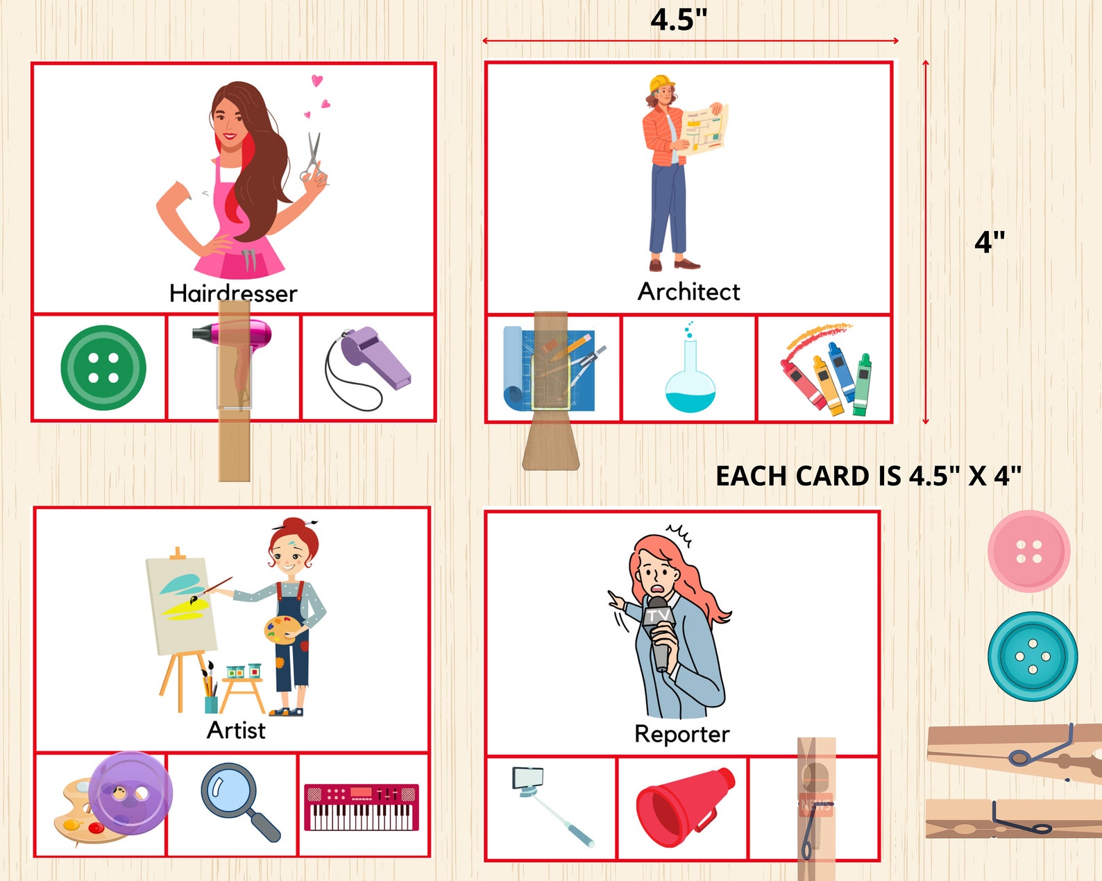 Occupations Cards,community Helpers Clip Card,professions Printable ...