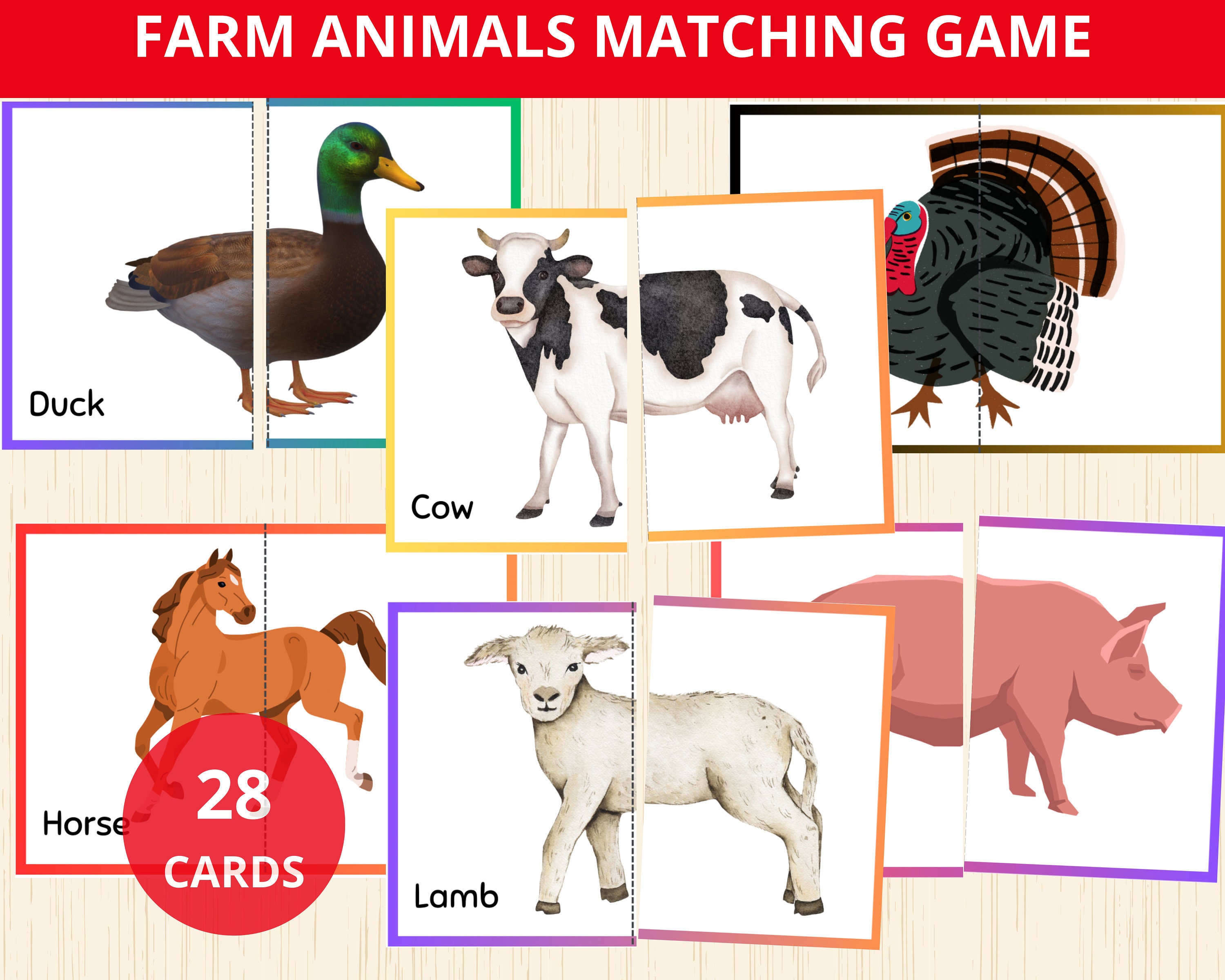Farm Animals Matching Game,farm Animals Puzzle Pair,puzzle Symmetry ...