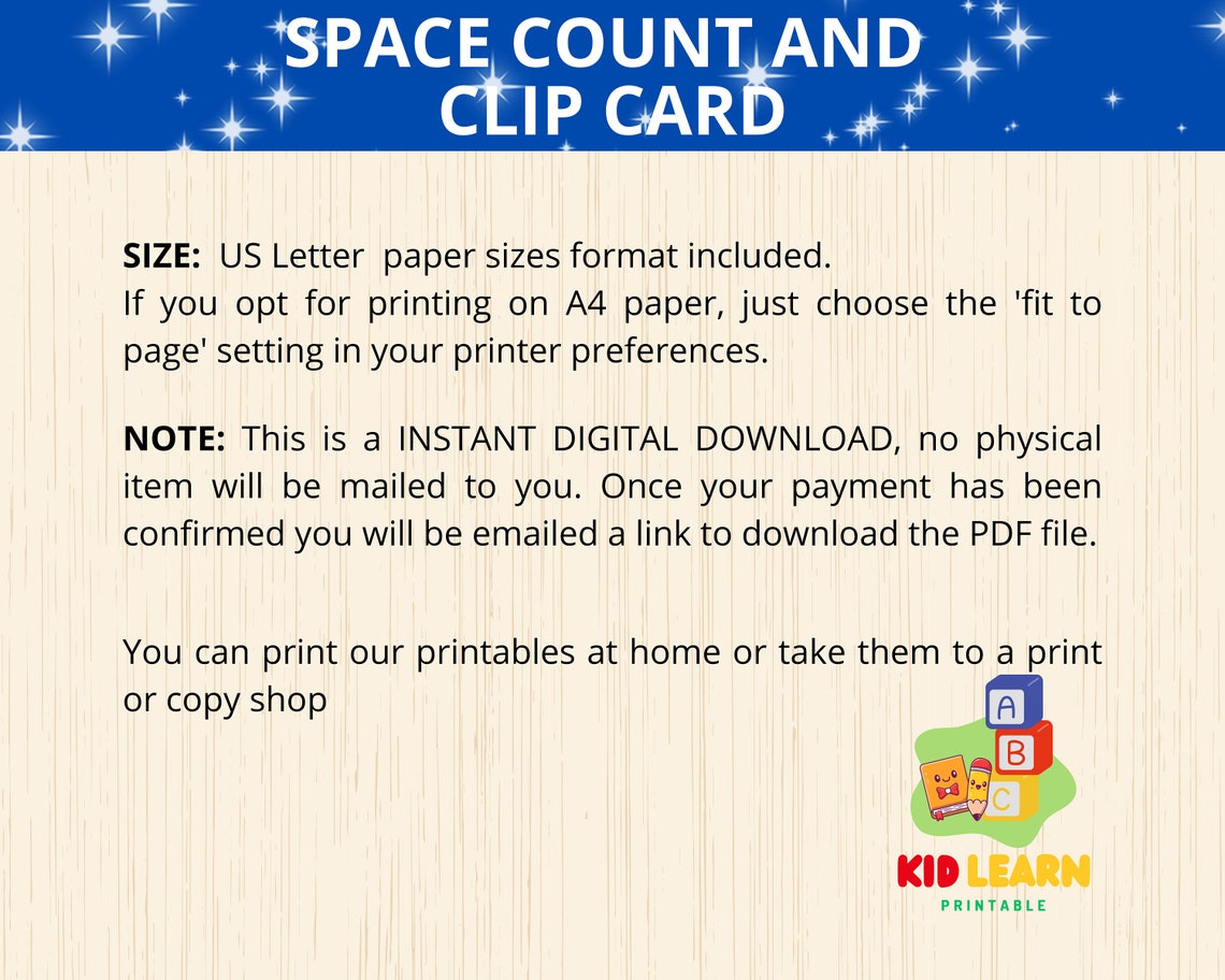 Space Count and Clip Cards,outer Space Activity,numbers 1-10,preschool ...