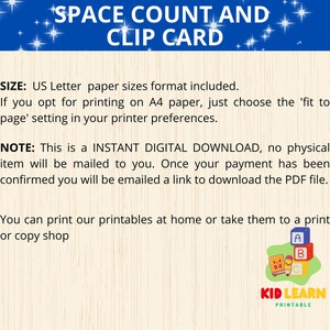 Space Count and Clip Cards,outer Space Activity,numbers 1-10,preschool ...
