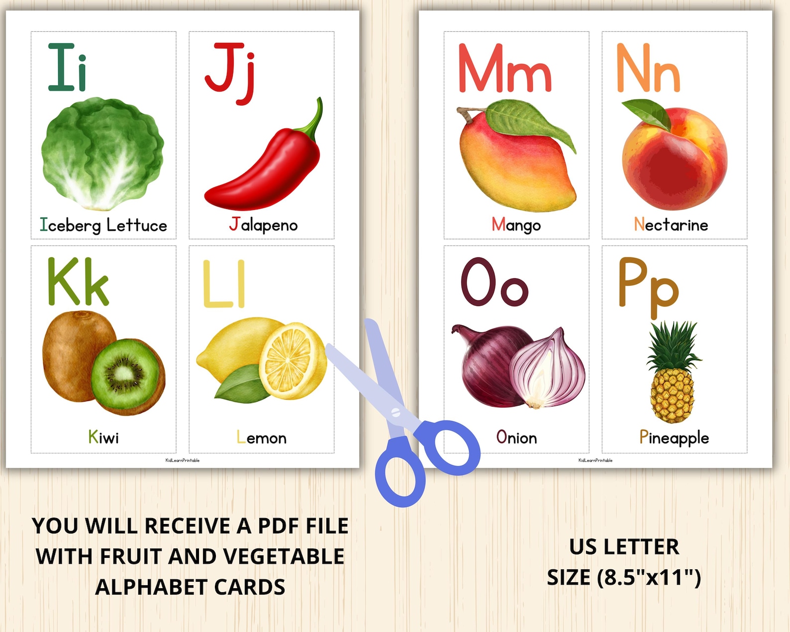 Fruit and Vegetables Alphabet Flashcards,fruit and Veggies Vocabulary ...