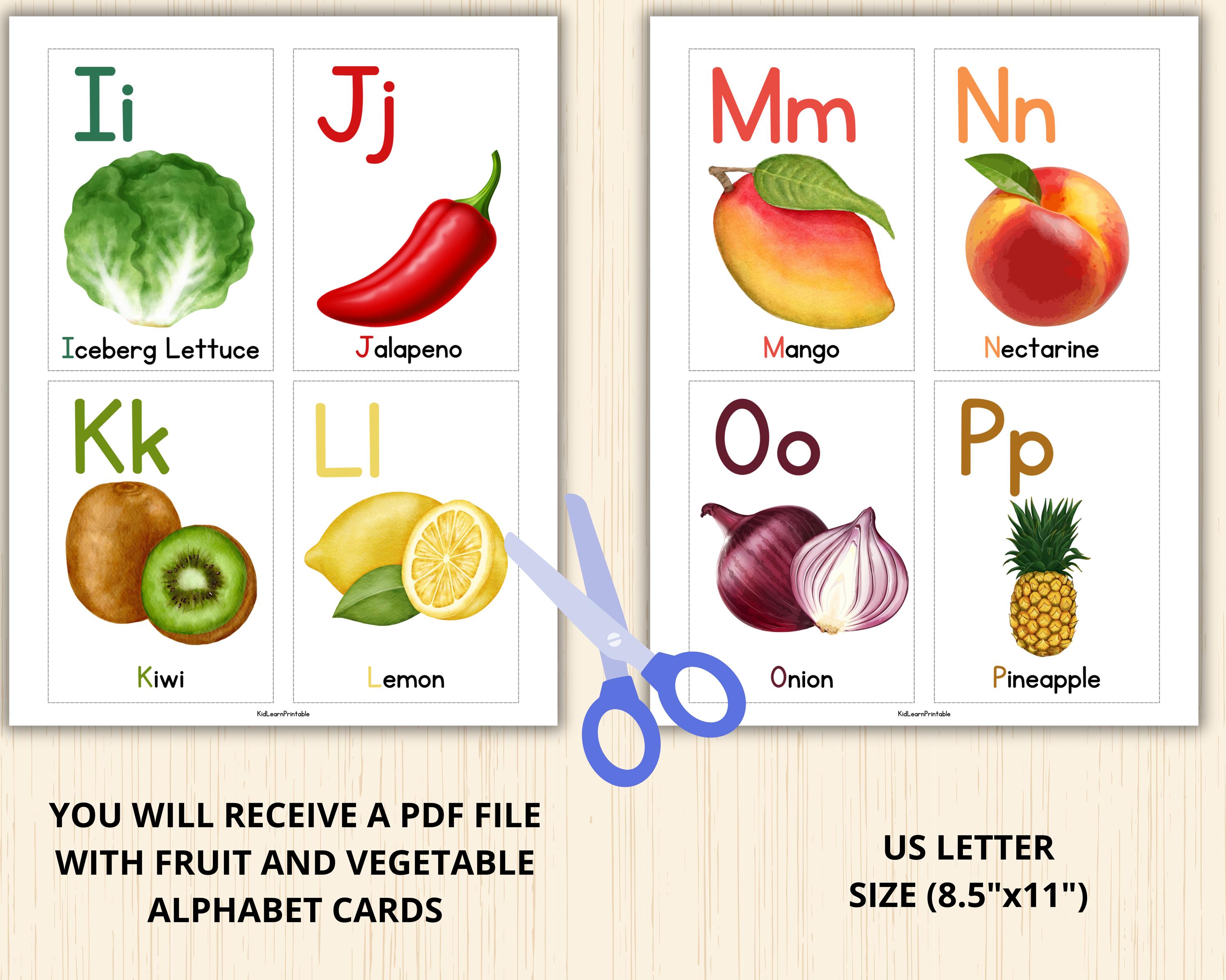 Fruit and Vegetables Alphabet Flashcards,fruit and Veggies Vocabulary ...